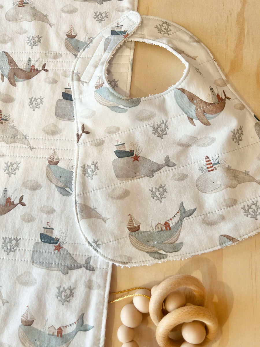 Whale Bib & Burp Cloth Set – Little Gumnuts